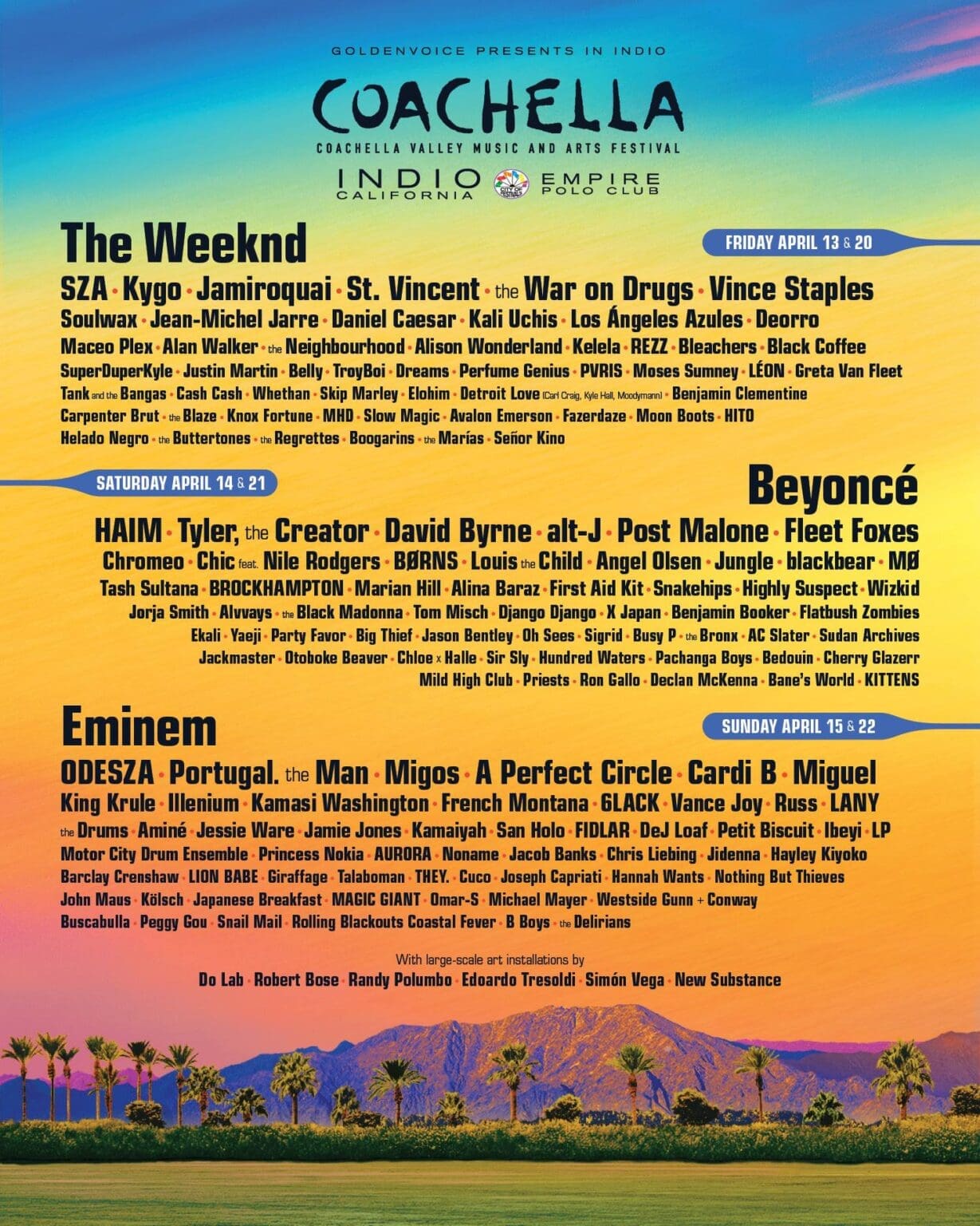 Coachella Announces 2018 Lineup feat. The Weeknd, Beyoncé, Eminem, SZA ...