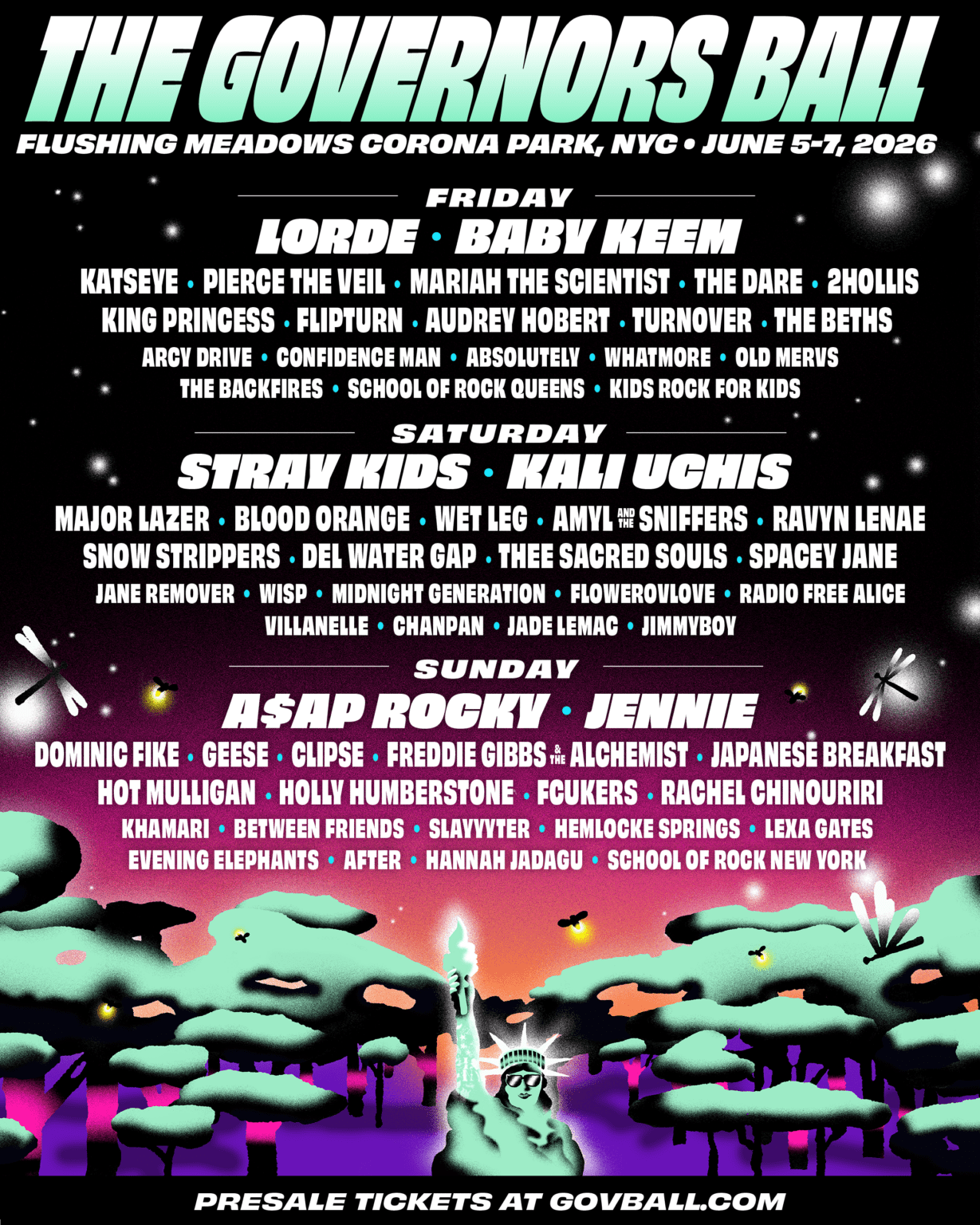 Governors Ball 2026 Lineup Announced feat. Lorde, Baby Keem, Kali Uchis ...